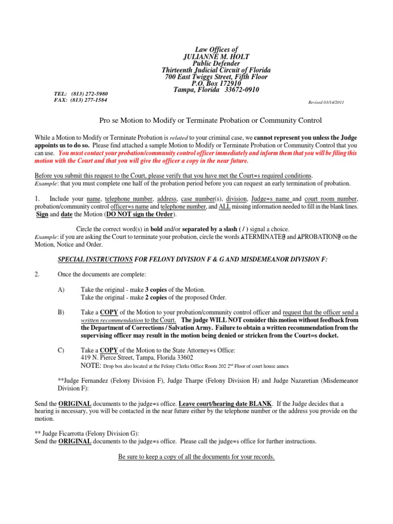 Pro Se Motion to Modify Probation | PDF | Probation | Pro Se Legal ...