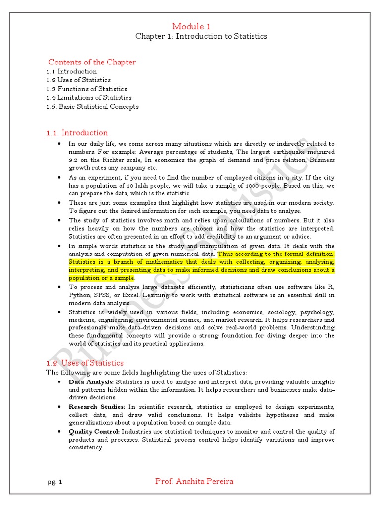 Chapter 1 - Introduction To Statistics | PDF