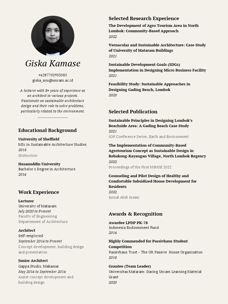 Giska Ayu Pradana - CV 2023 | PDF | Sustainability | Design