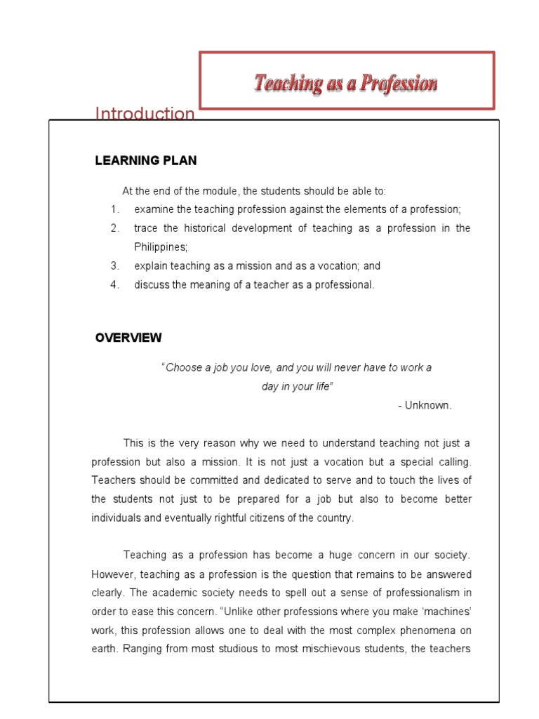 Teaching: Profession or Vocation? | PDF | Mary, Mother Of Jesus | Teachers