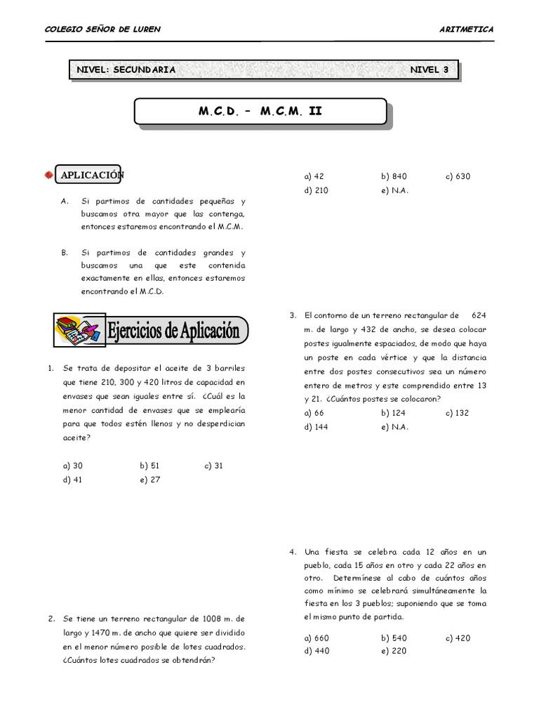 IV Bim - ARIT. - 5to. Año - Guía 6 - MCD - MCM (Propiedades | PDF | Matemáticas discretas ...