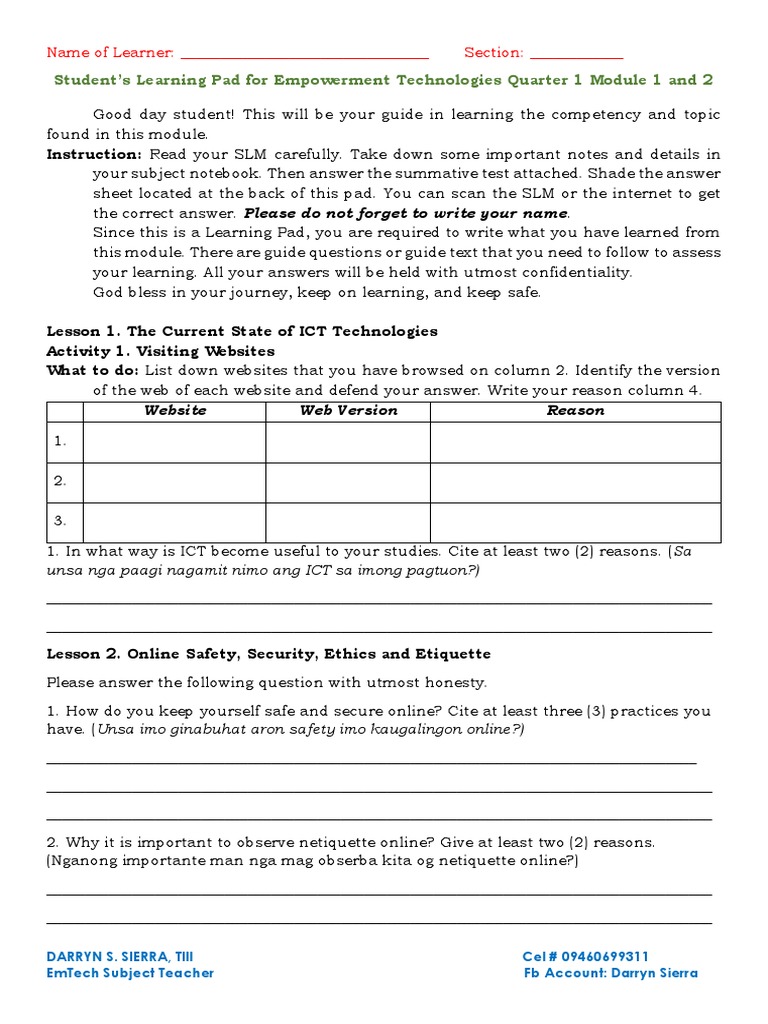 Emtech 11 - LAS - Q1 Module 1&2 | PDF | Computers