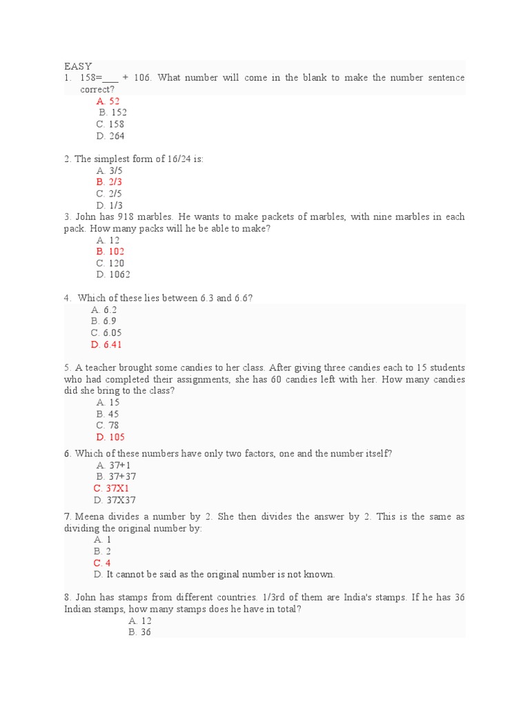 Math Quiz Questions | PDF