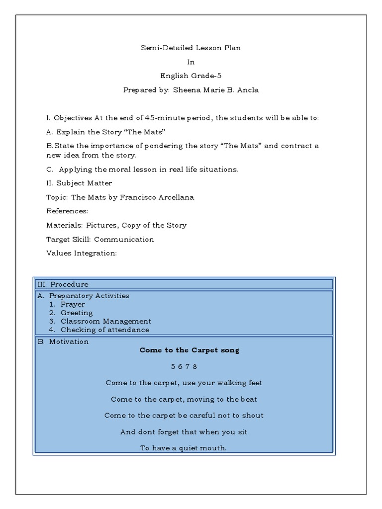 The Mats Lesson Plan-2 | PDF | Teachers | Grammar