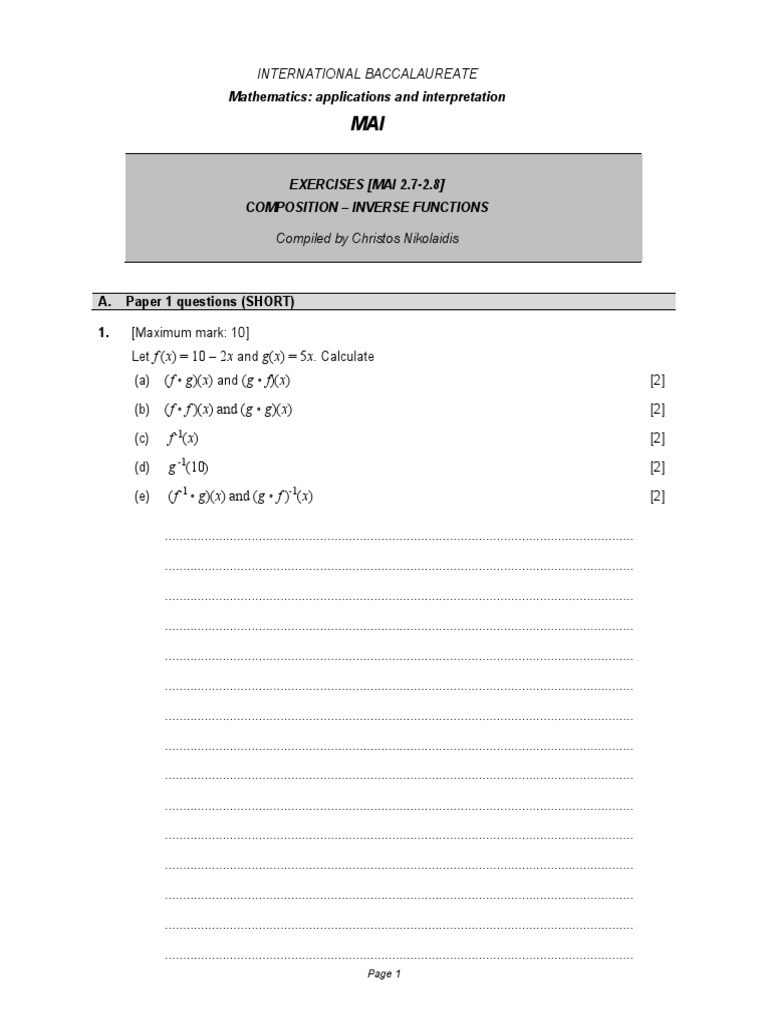 Inverse Functions Exercises for IB Math | PDF | Mathematical Analysis | Elementary Mathematics