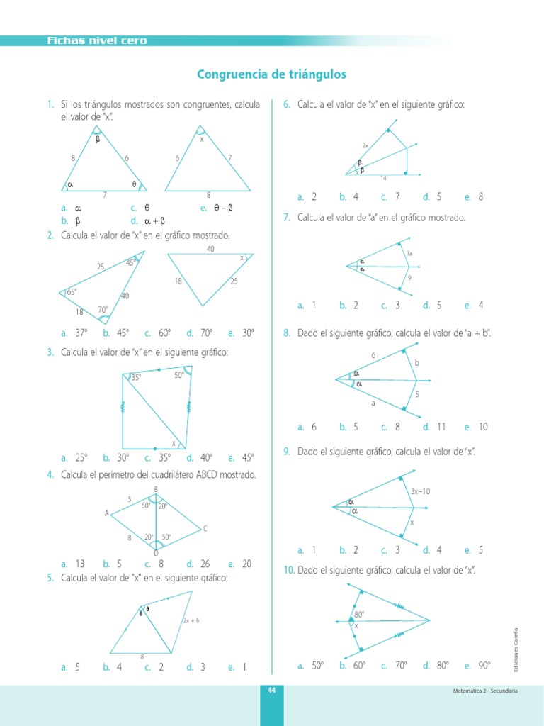 Ficha Nivel Cero Congruencia de Triangulos | PDF