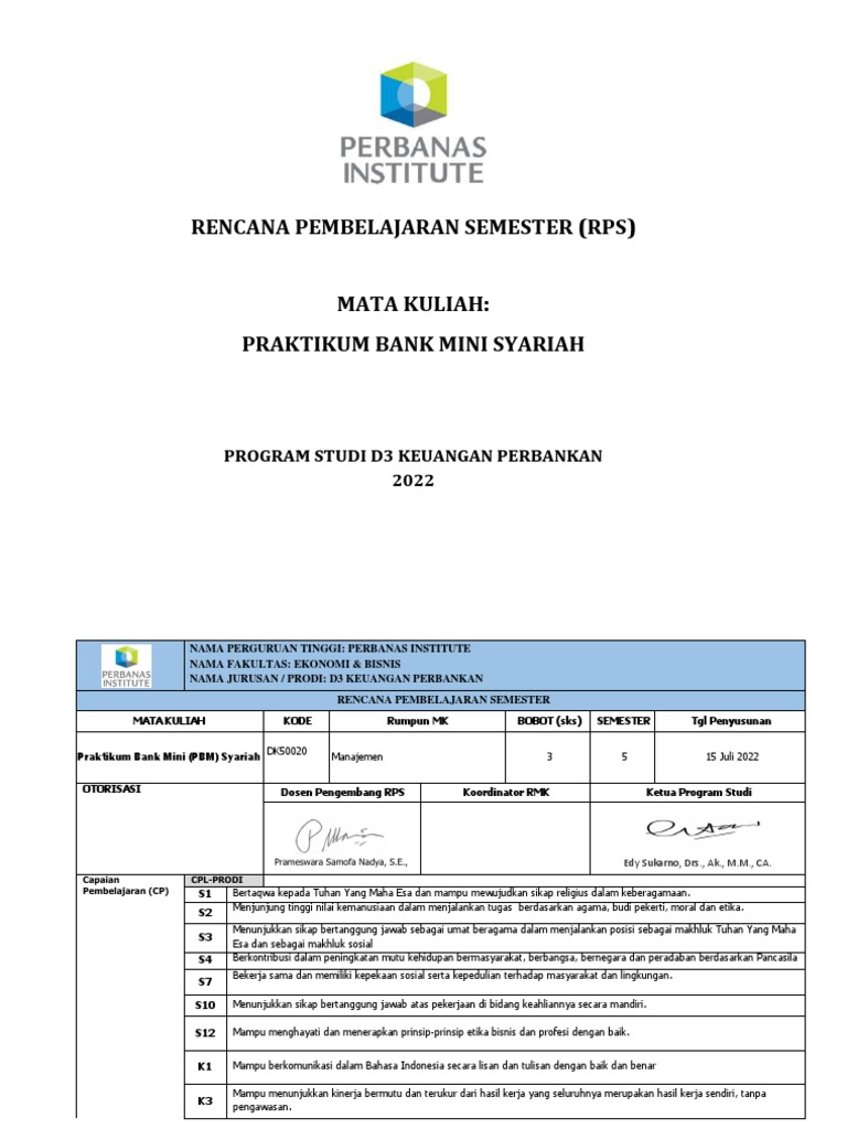 Rps Praktikum Bank Mini Syariah (Dk50021) | PDF