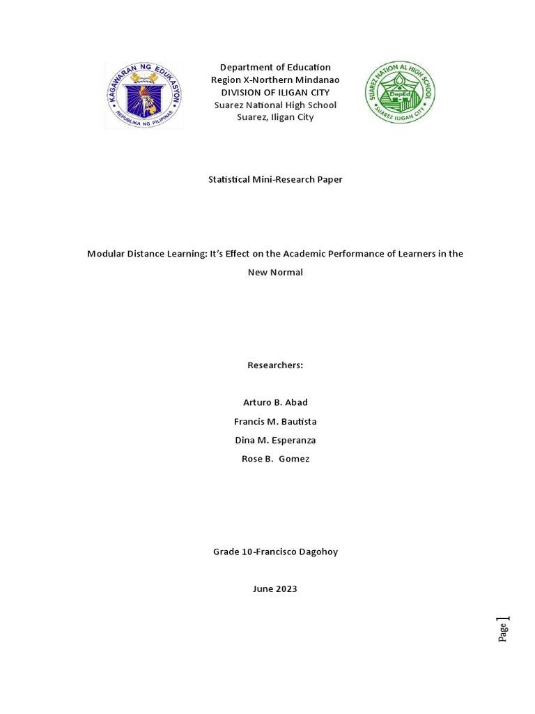 Sample Statistical Mini-Research Paper | PDF