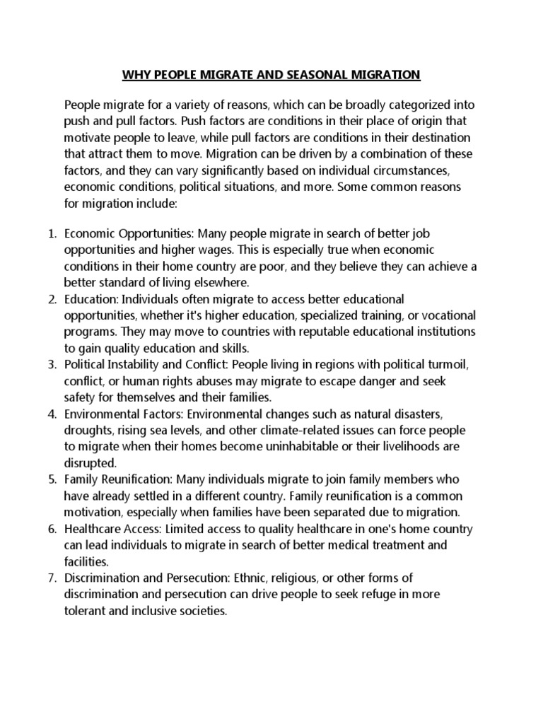 Why People Migrate and Seasonal Migration | PDF | Human Migration | Tourism