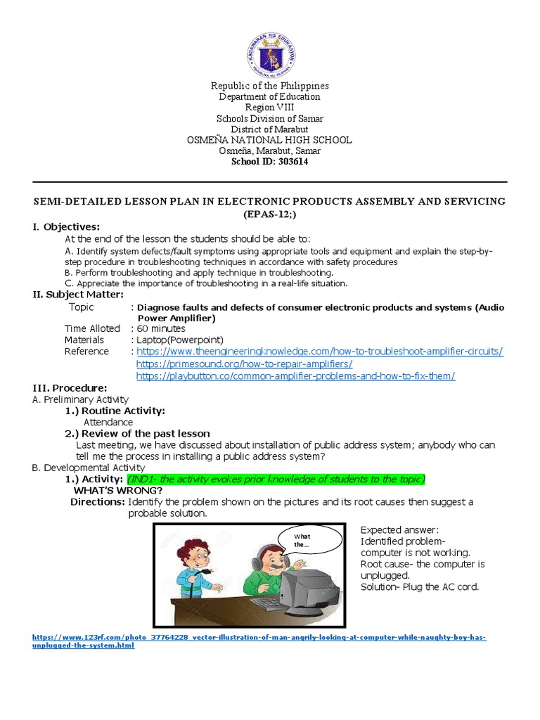 Republic of The Philippines: Semi-Detailed Lesson Plan in Electronic ...