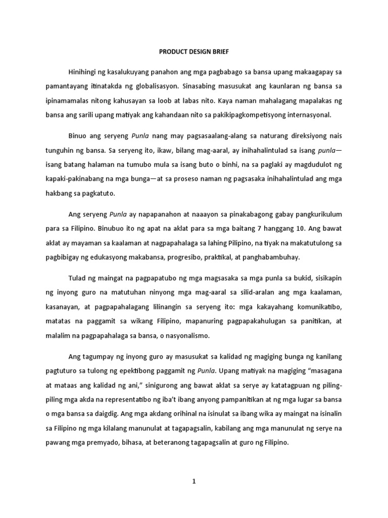 2 - Filipino 9 WT Product Design Brief | PDF