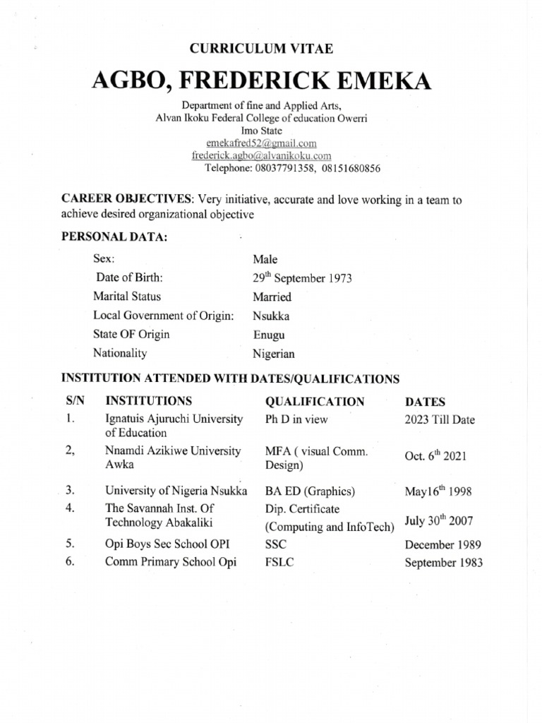 Agbo C V | PDF