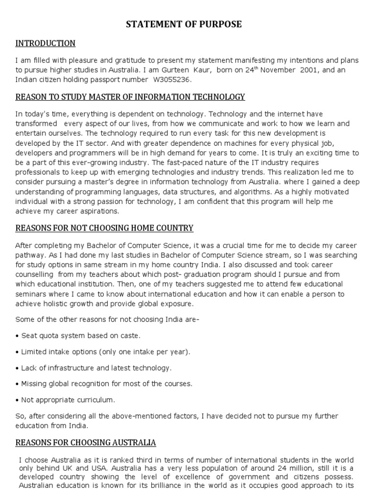 Statement of Purpose | PDF | Bachelor's Degree | Information Technology