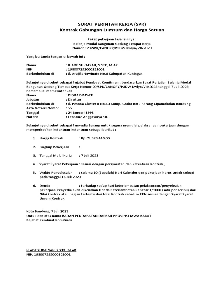 FORMAT SPK (Surat Perintah Kerja) | PDF
