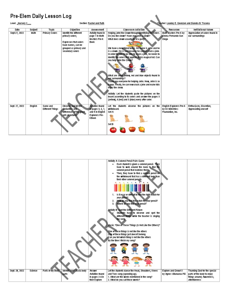 Nursery 2 Lesson Plans Overview | PDF | Color | Odor