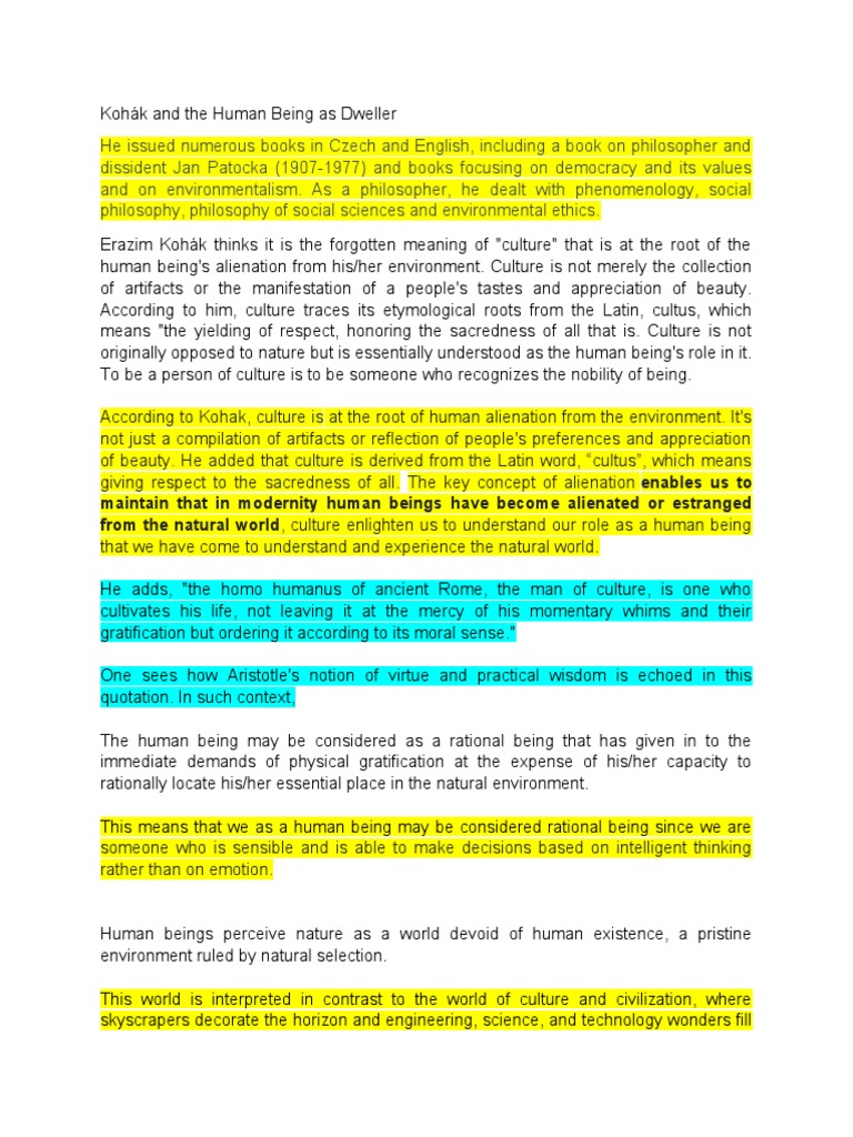 Kohák and The Human Being As Dweller | PDF