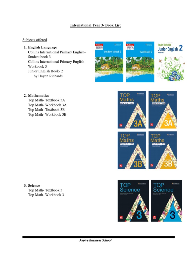 Year 3 Book List for Aspire School | PDF
