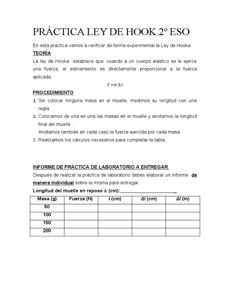 Práctica Ley de Hook 2º Eso | PDF