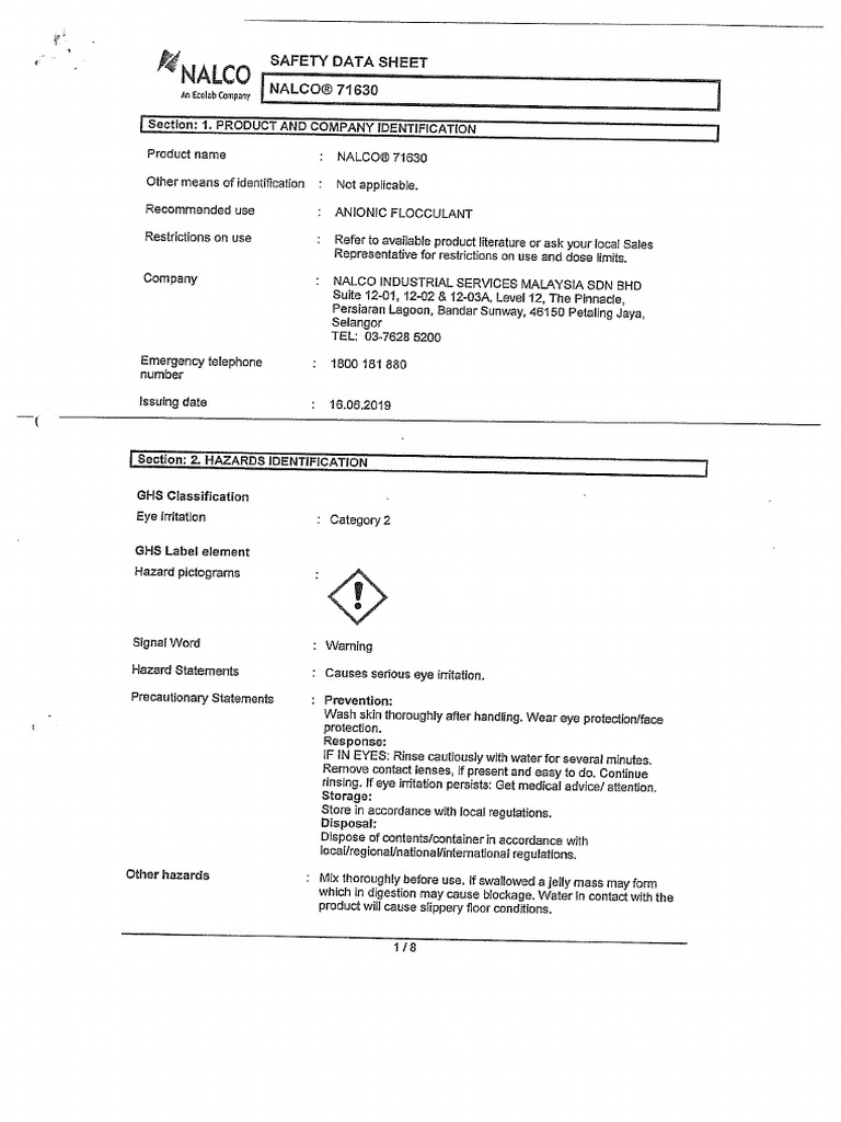 Nalco 71630 | PDF