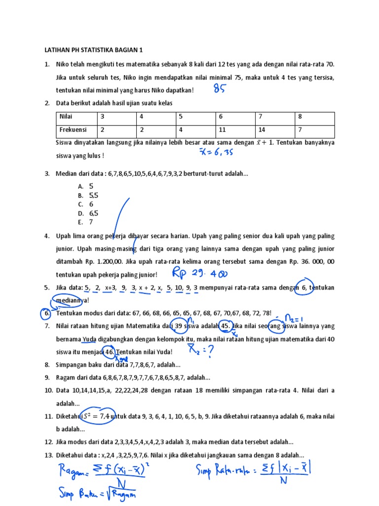 LATIHAN PH STATISTIKA BAGIAN 1 Xii Mipa | PDF | Karier & Perkembangan | Olahraga & Rekreasi