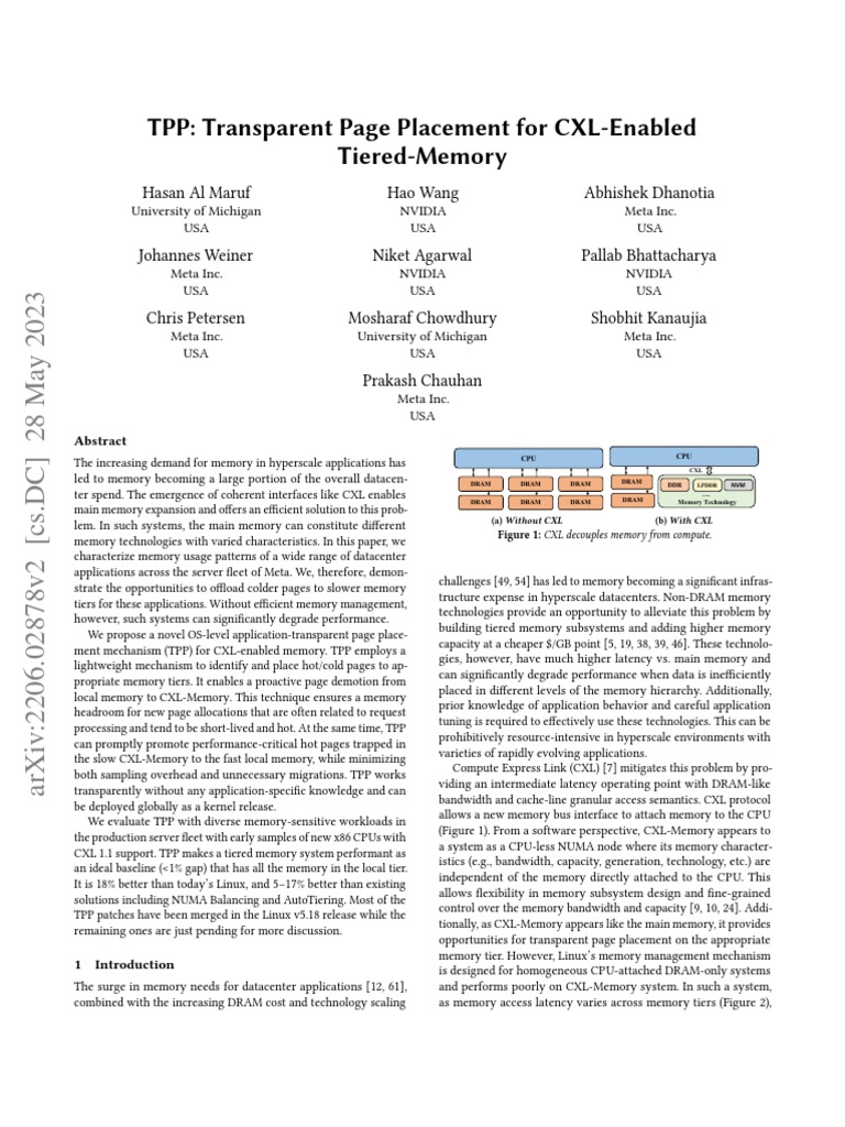 Transparent Page Placement For CXL-Enabled Tiered Memory | PDF