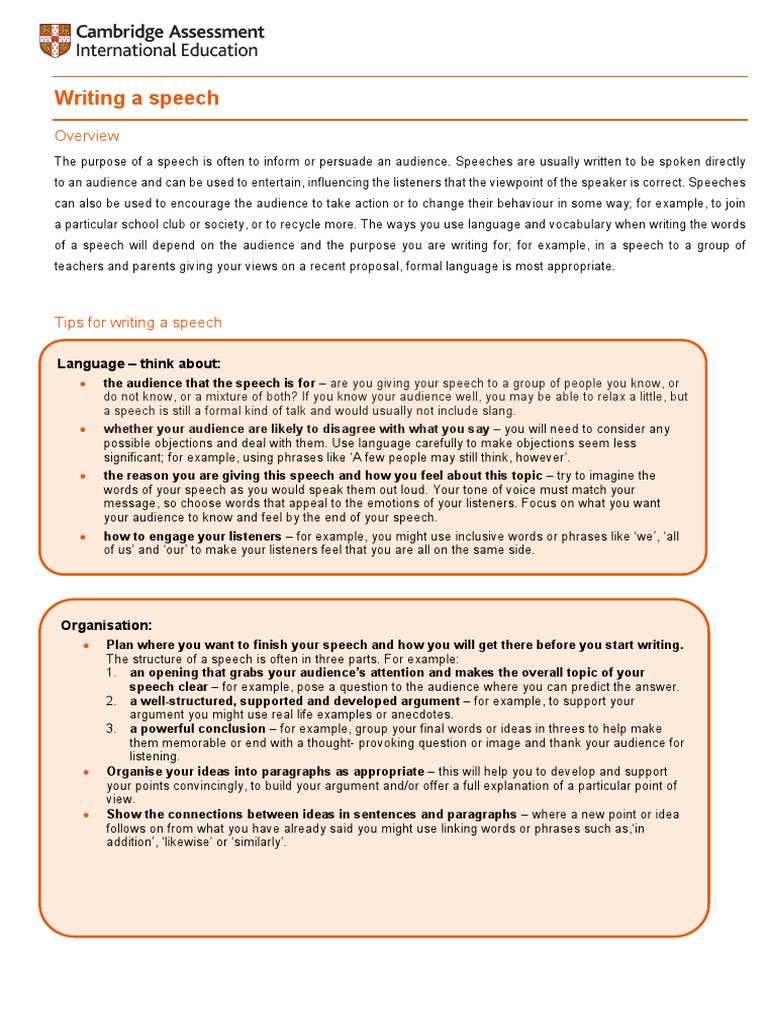 Writing A Speech | PDF | Speech | Vocabulary