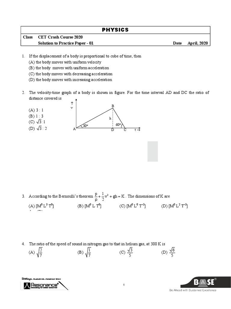 Phy 1 Question Paper | PDF | Physics | Physical Quantities