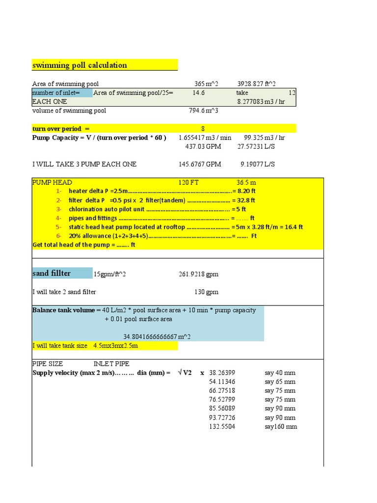 Swimming Pool Calculation | PDF
