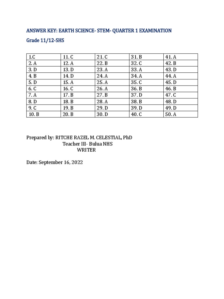 Answer Key Earthsci q1 22 | PDF | Social Science | Teaching Methods ...