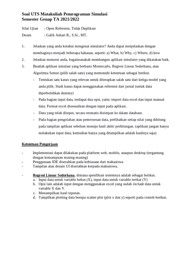 Pemrograman Simulasi - UTS Genap 2022 | PDF
