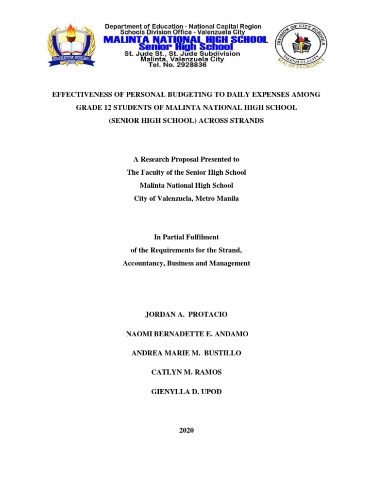 Effectiveness of Personal Budgeting To Daily Expenses Among Grade 12 ...