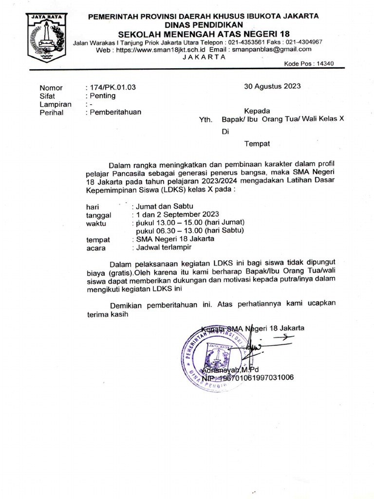 Surat Pemberitahuan Kegiatan Ldks | PDF