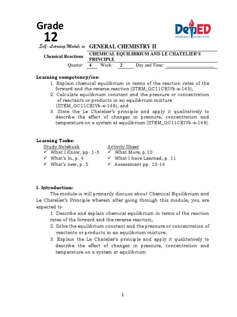 Chemical Equilibrium and Le Chatelier's Principle | PDF | Chemical ...