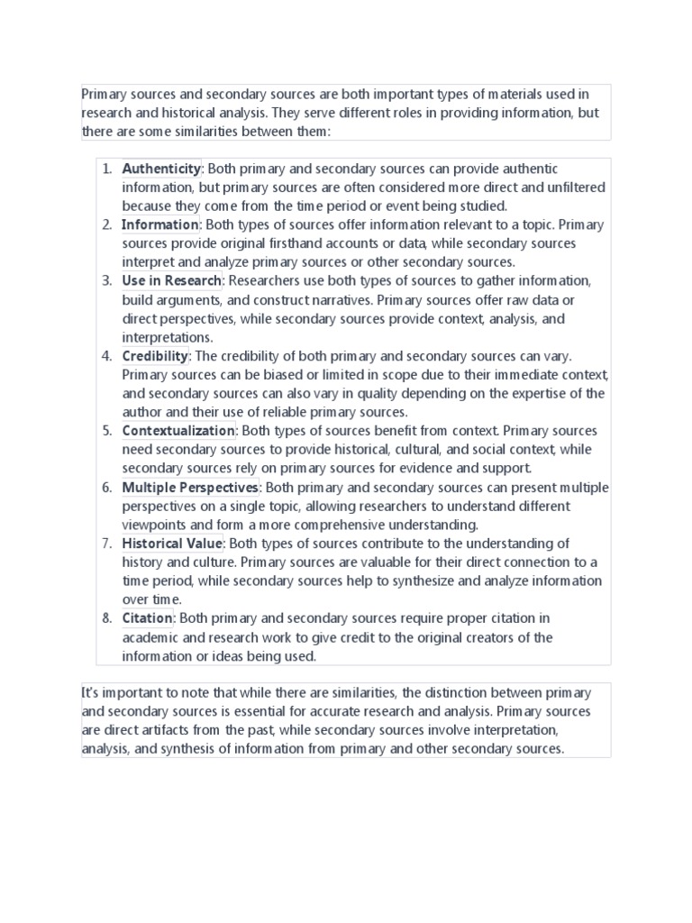 Similarities of Primary and Secondary Sources | PDF | Primary Sources ...
