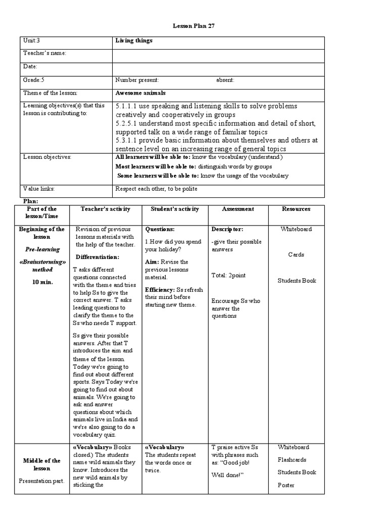 Tiger Time 2term Lesson Plan | PDF