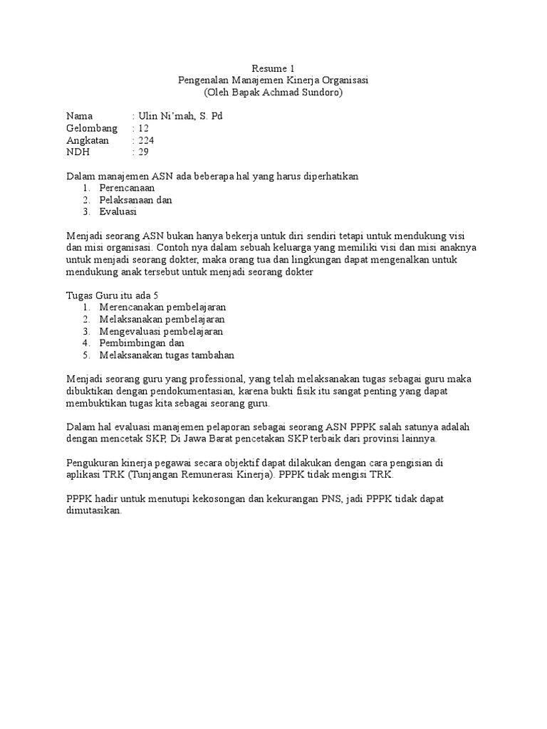 Resume 1 Manjemen Kinerja Organisasi APEP | PDF