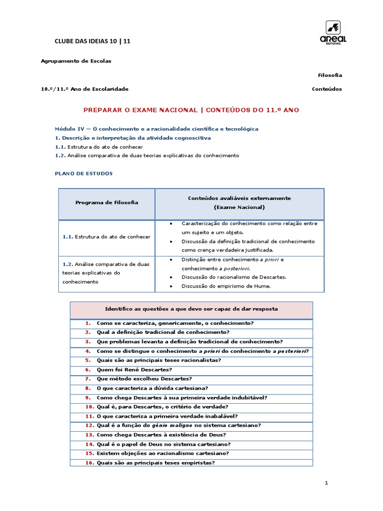 Resumos Fil 11º Ano | PDF | Science | Conhecimento