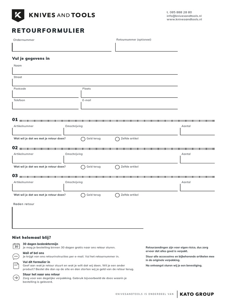 Retourformulier NL Knives and Tools | PDF