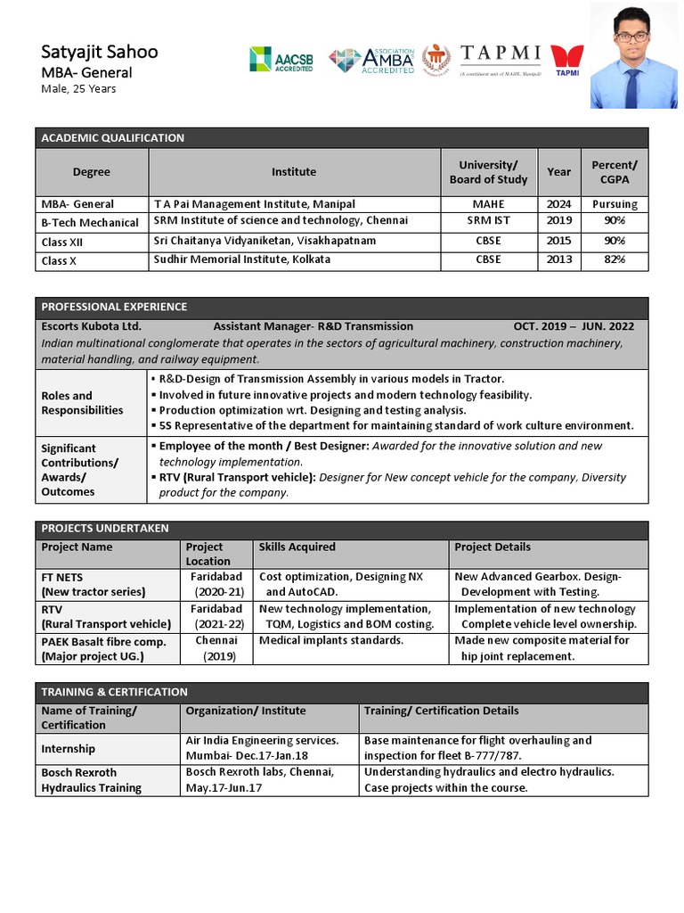 Satyajit Sahoo: MBA-General | PDF | Engineering