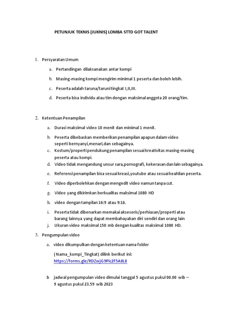Juknis Lomba STTD Got Talent 2023 | PDF