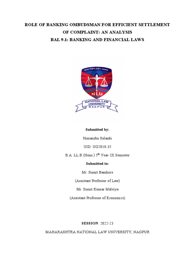 Banking Ombudsman Role and Effectiveness | PDF | Reserve Bank Of India ...