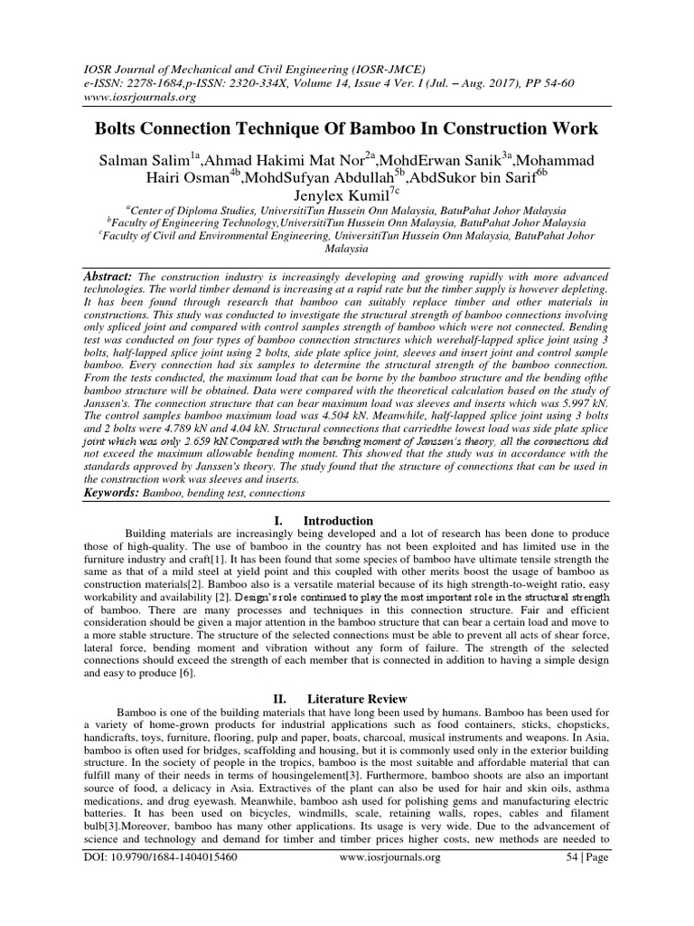 Bolts Connection Technique of Bamboo In | PDF | Strength Of Materials ...