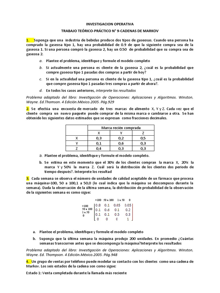 Tp9-Cadenas de Markov2023 | PDF | Refresco