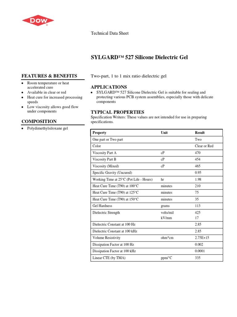 Sylgard+527+TDS EN | PDF | Silicone | Gel