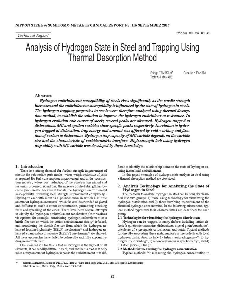 Analyzing Hydrogen in Steel via TDA | PDF | Steel | Fracture