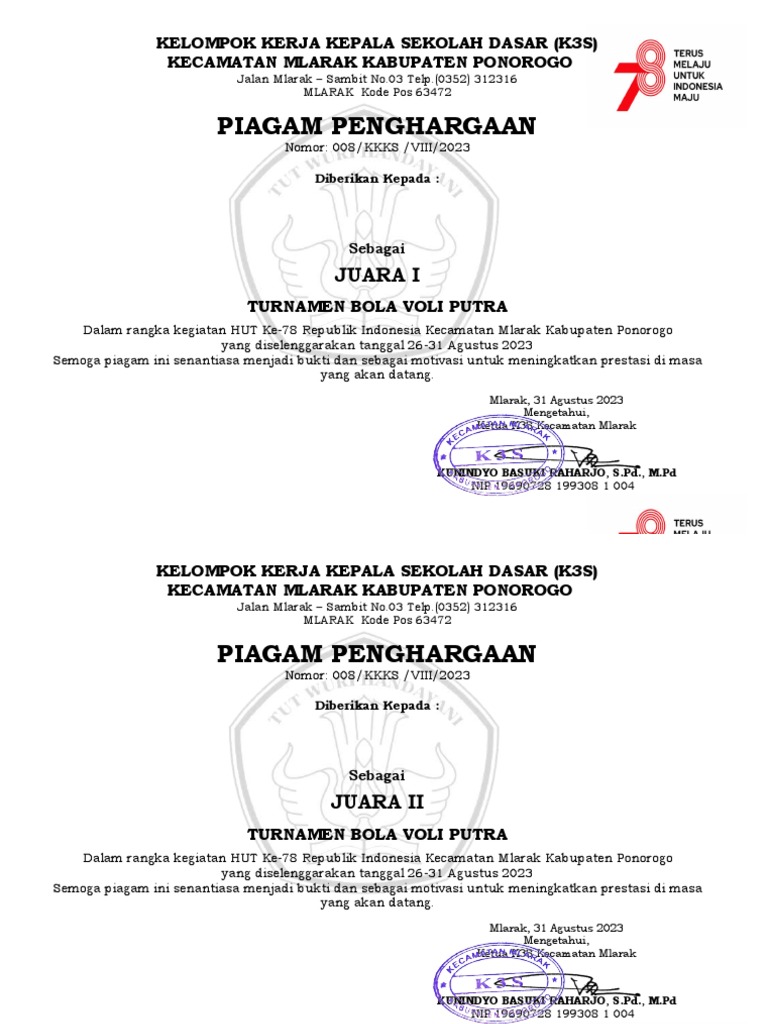 File Piagam BOLA VOLI | PDF