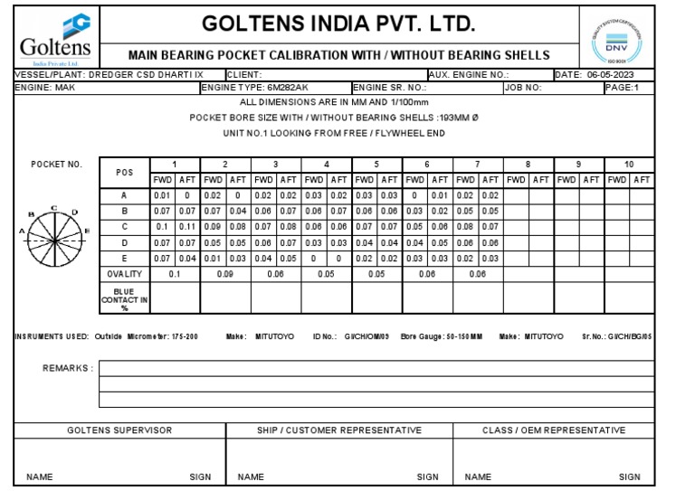 Main Bearing Blue Check Report | PDF | Ships | Naval Warfare