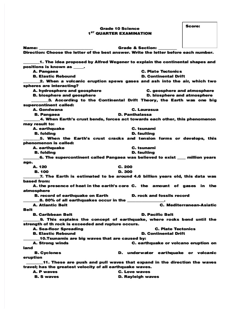 PDF Grade 10 Science 1st Quarter Exam Compress | PDF PDF Grade 10 Science 1st Quarter Exam Compress | PDF