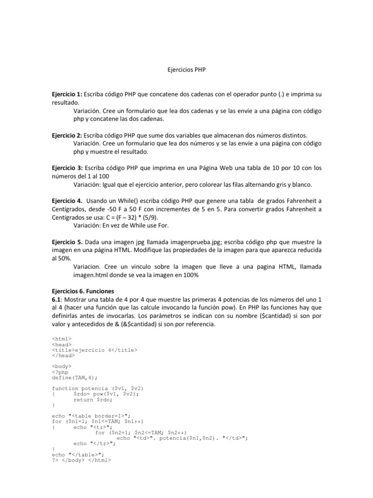 Ejercicios PHP | PDF | Php | HTML