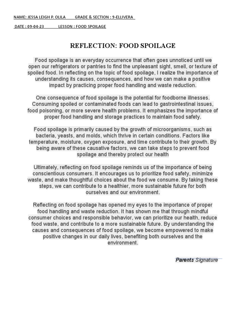 Reflection Paper | PDF | Foodborne Illness | Food Science